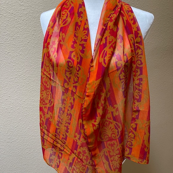 Handmade | Accessories | Handmade Long Sheer Red Orange Scroll Scarf ...